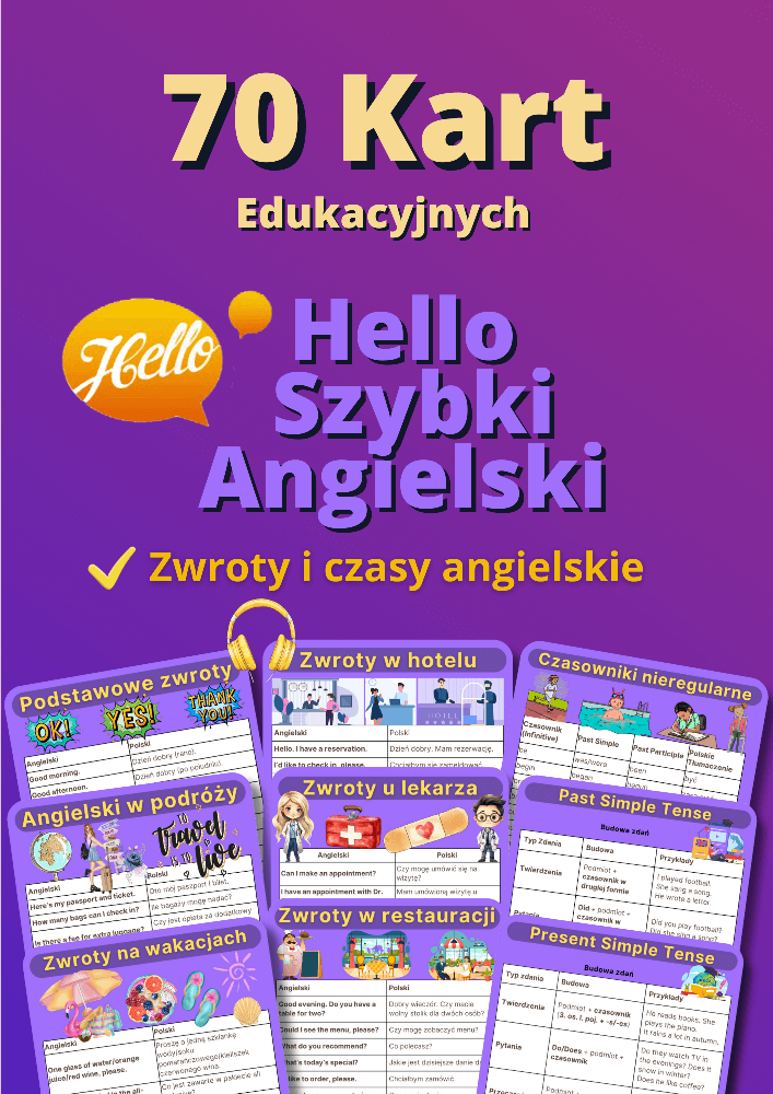 70 Kart Hello Szybki Angielski – Zwroty i Czasy w Pigułce